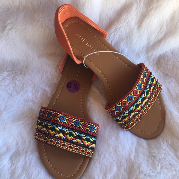 Andiamo | Shoes | Andiamo Tribal Knit Orange Back Sandals | Poshmark